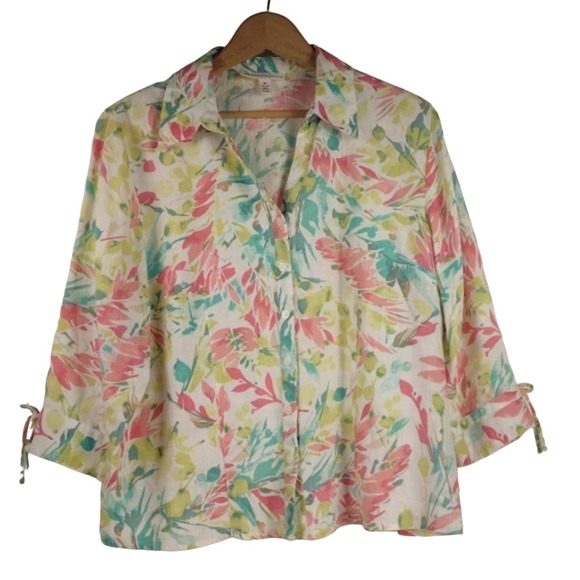 JM Collection | Tops | Jm Collection Floral Linen Buttonup Shirt P ...